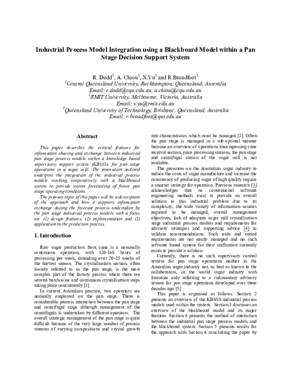 (PDF) Industrial Process Model Integration Using a Blackboard Model ...