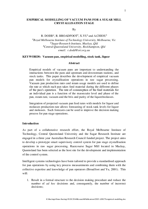 (PDF) Empirical modelling of vacuum pans for a sugar mill ...