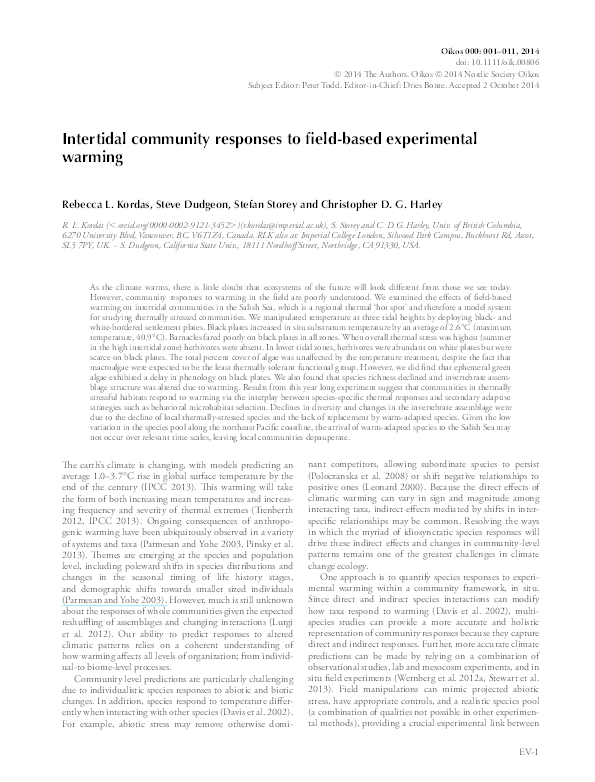 (PDF) Intertidal community responses to field-based experimental warming