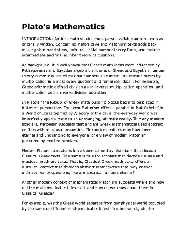 (DOC) Plato's Mathematics