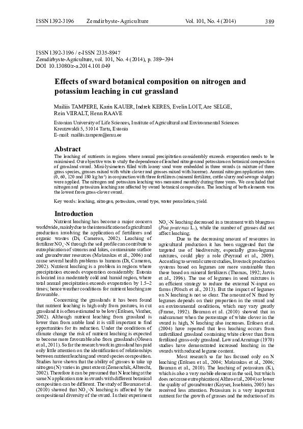 (PDF) Effects of sward botanical composition on nitrogen and potassium ...