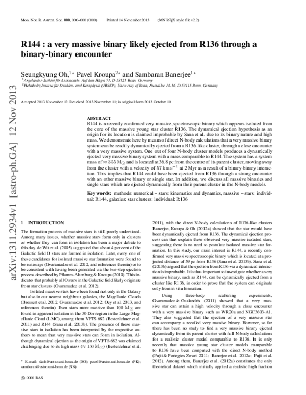 (PDF) R144: a very massive binary likely ejected from R136 through a ...