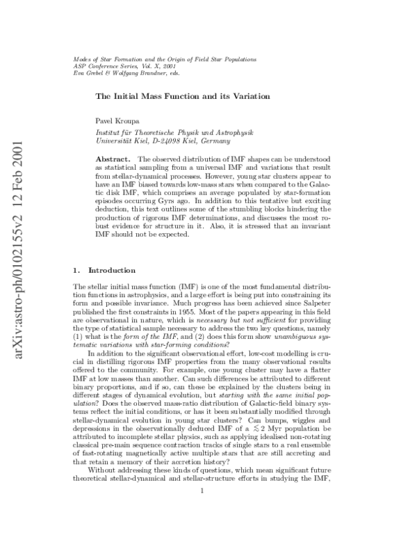 (PDF) The Initial Mass Function and its Variation