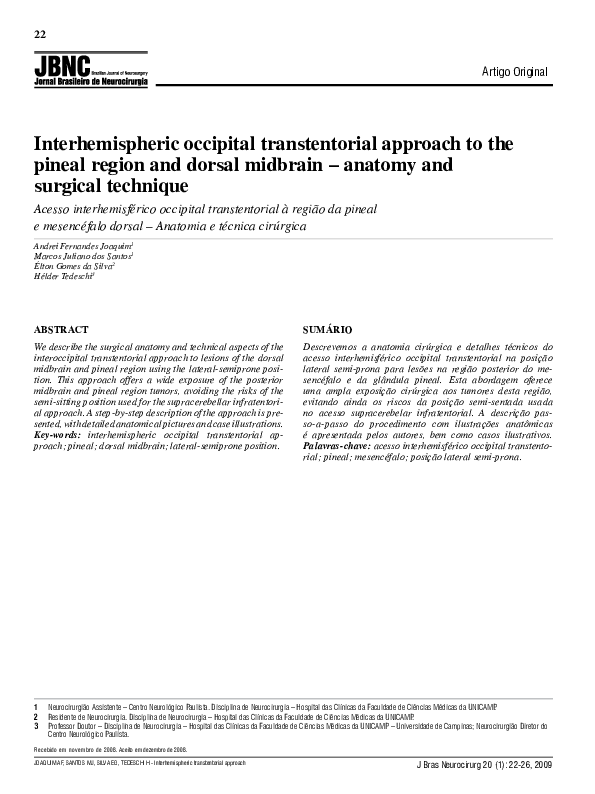 (PDF) Interhemispheric occipital transtentorial approach to the pineal ...