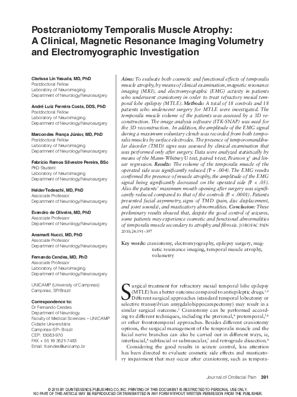(PDF) Postcraniotomy temporalis muscle atrophy: a clinical, magnetic ...