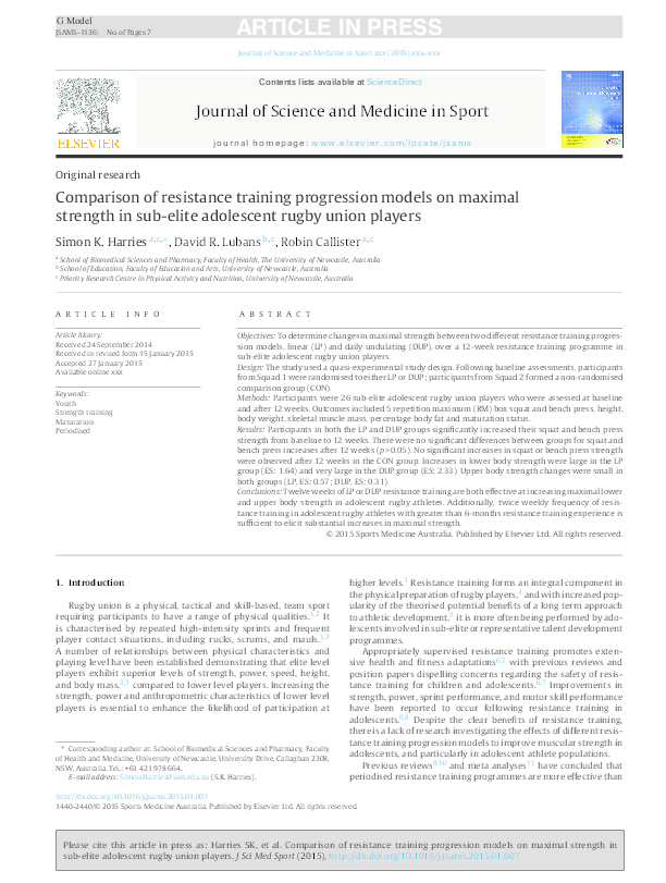 (PDF) Resistance Training Models in Rugby Players