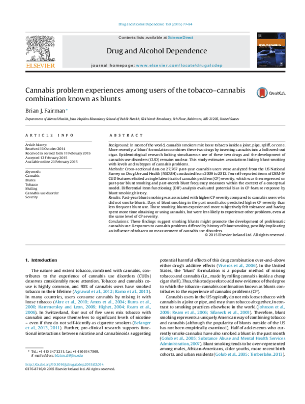 (PDF) Cannabis Problem Experiences Among Users of the Tobacco-Cannabis ...