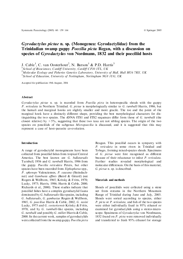 (PDF) Gyrodactylus pictae n. sp. (Monogenea: Gyrodactylidae) from the ...