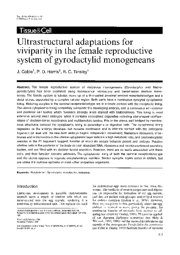 (PDF) Ultrastructural adaptations for viviparity in the female ...