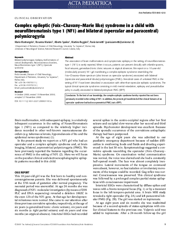 (PDF) Complex epileptic (Foix-Chavany-Marie like) syndrome in a child ...