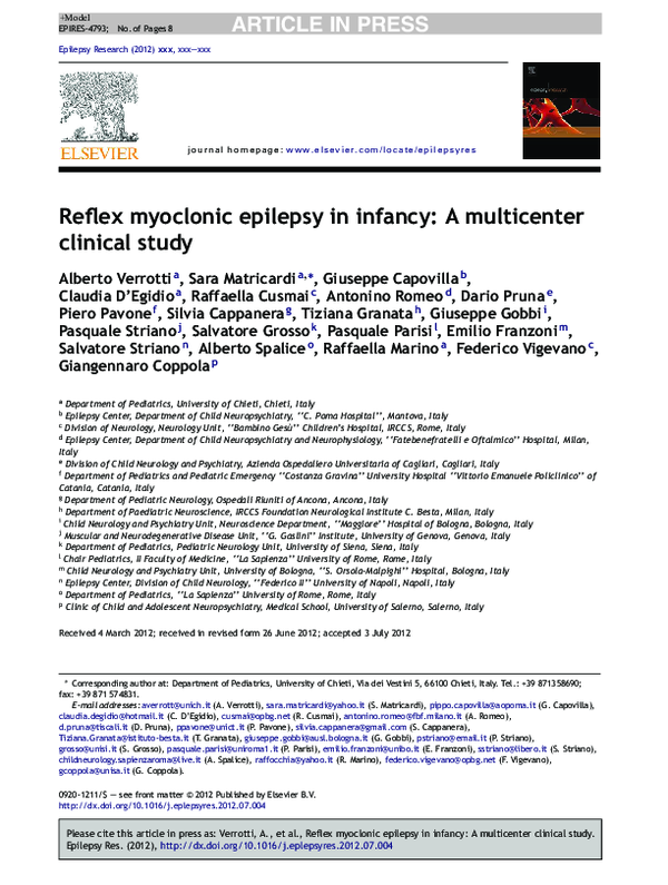 (PDF) Reflex myoclonic epilepsy in infancy: A multicenter clinical study