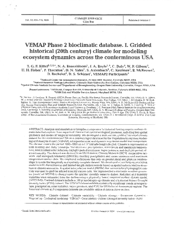 (PDF) VEMAP Phase 2 bioclimatic database. I. Gridded historical (20th ...