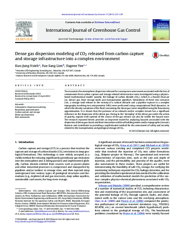 (PDF) Dense gas dispersion modeling of CO2 released from carbon capture ...