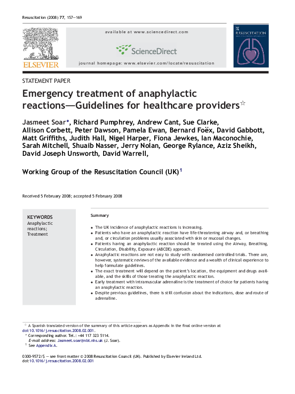 (PDF) Emergency treatment of anaphylactic reactions—Guidelines for ...