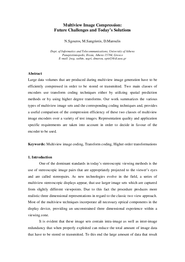 (PDF) Multiview Image Compression: Future Challenges and Today’s Solutions