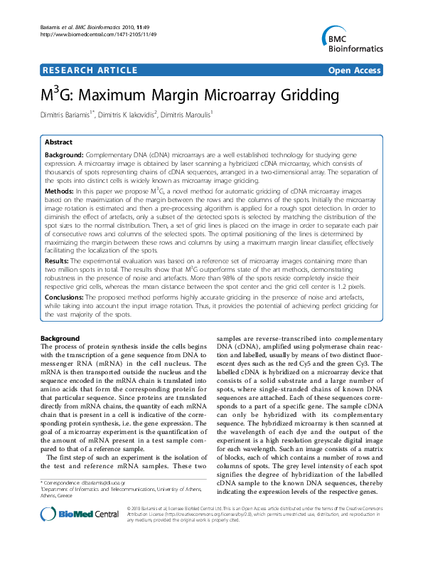 (PDF) M3G: Maximum Margin Microarray Gridding