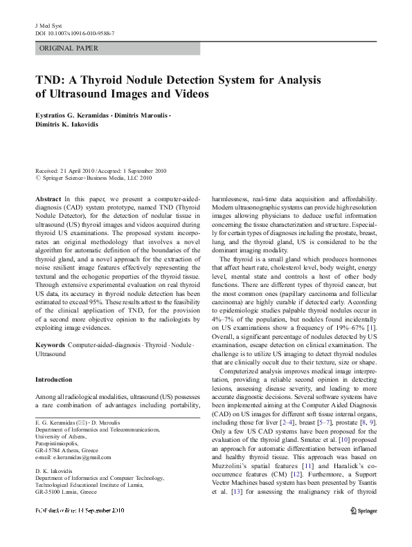(PDF) ΤND: A Thyroid Nodule Detection System for Analysis of Ultrasound ...
