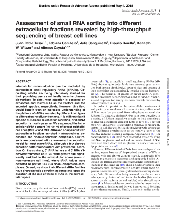 (PDF) Assessment of small RNA sorting into different extracellular ...