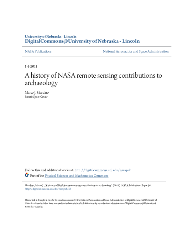 (PDF) A history of NASA remote sensing contributions to archaeology