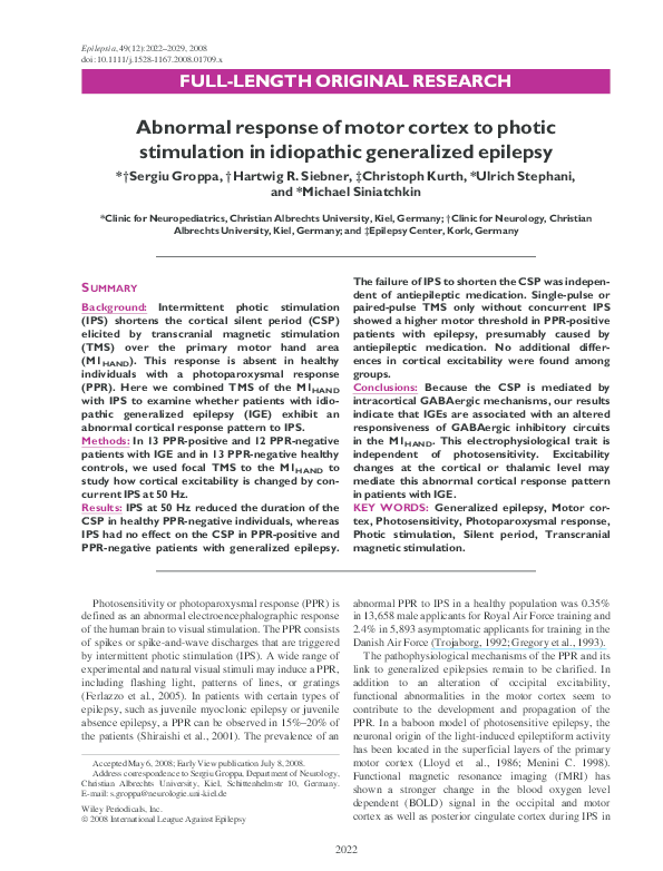 (PDF) Abnormal response of motor cortex to photic stimulation in ...