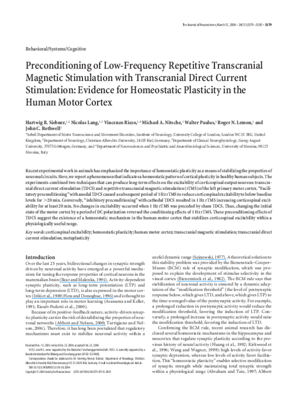 (PDF) Preconditioning of Low-Frequency Repetitive Transcranial Magnetic Stimulation with ...