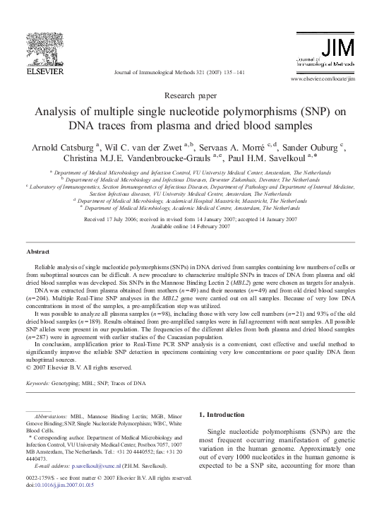Analysis Of Multiple Single Nucleotide Polymorphisms Snp On Dna