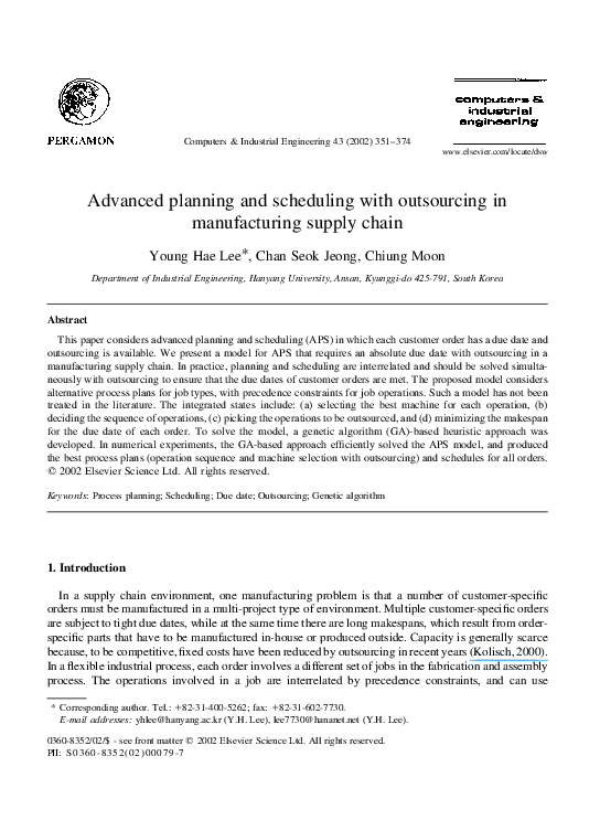 (PDF) Advanced planning and scheduling with outsourcing in manufacturing supply chain