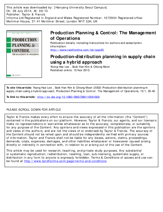 (PDF) Production-distribution planning in supply chain using a hybrid ...