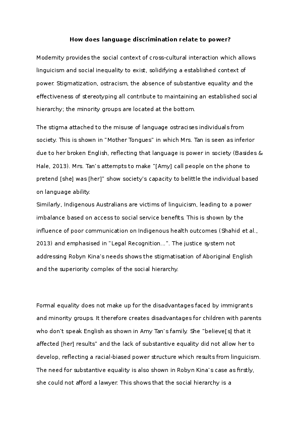 (DOC) How does language discrimination relate to power