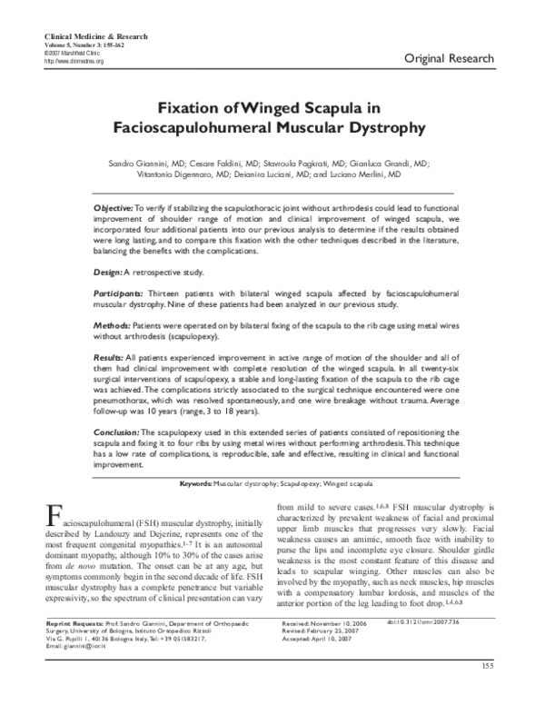 (PDF) Fixation of Winged Scapula in Facioscapulohumeral Muscular Dystrophy