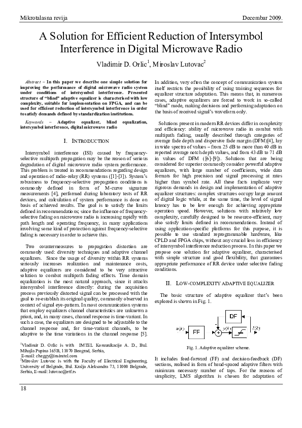 Pdf A Solution For Efficient Reduction Of Intersymbol Interference In Digital Microwave Radio