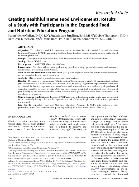 (PDF) Creating Healthful Home Food Environments: Results of a Study ...