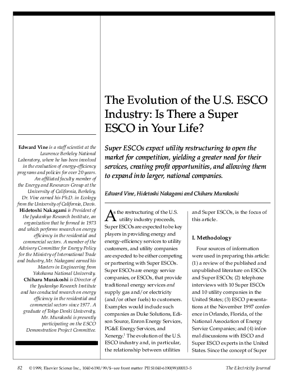 (PDF) The Evolution of the U.S. ESCO Industry