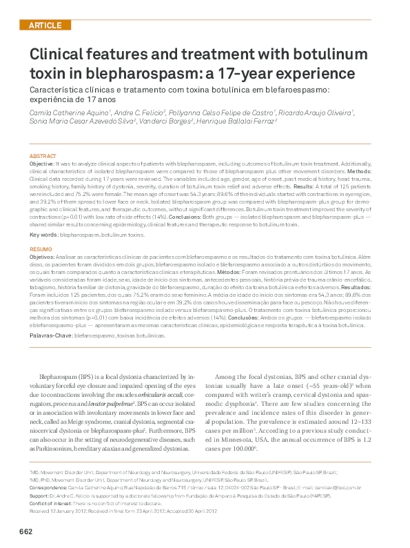 (PDF) Clinical features and treatment with botulinum toxin in ...