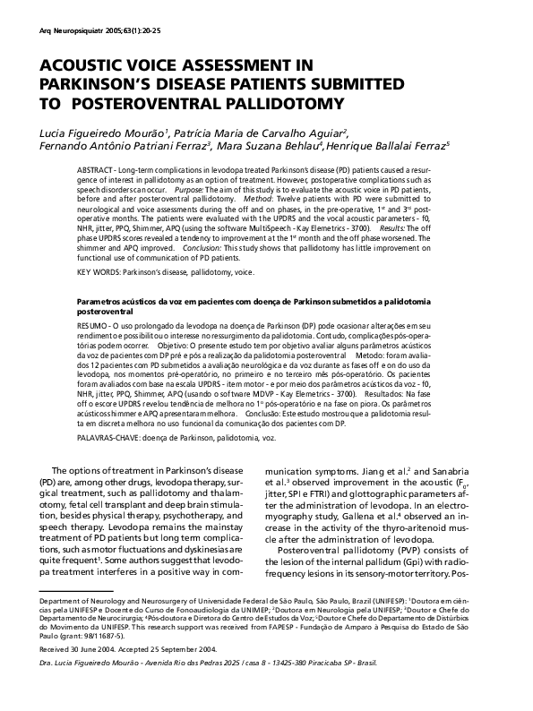 (PDF) Acoustic voice assessment in Parkinson's disease patients ...