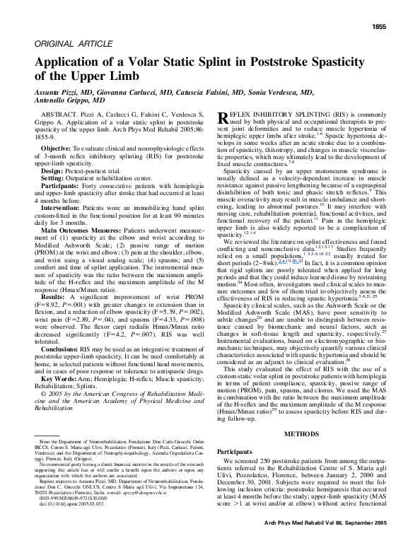 (PDF) Application of a Volar Static Splint in Poststroke Spasticity of ...