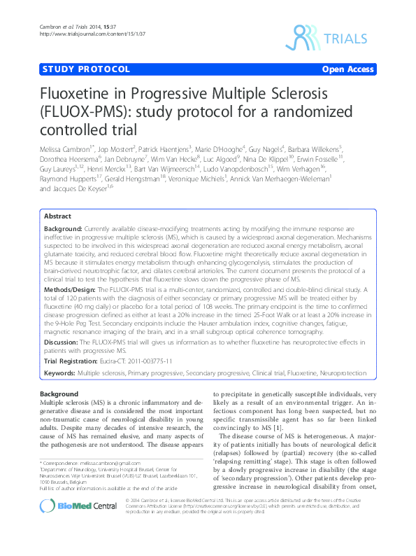 (PDF) Fluoxetine in Progressive Multiple Sclerosis (FLUOX-PMS): study ...