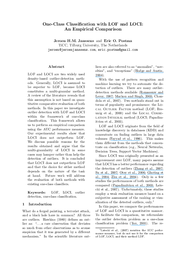 (PDF) One-class classification with LOF and LOCI: An empirical comparison