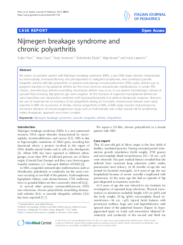 (PDF) Nijmegen breakage syndrome and chronic polyarthritis