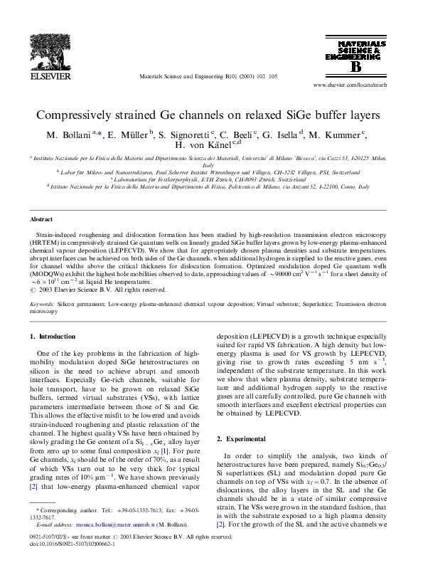 (PDF) Compressively strained Ge channels on relaxed SiGe buffer layers