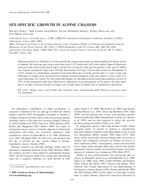 Pdf Sex Specific Growth In Alpine Chamois