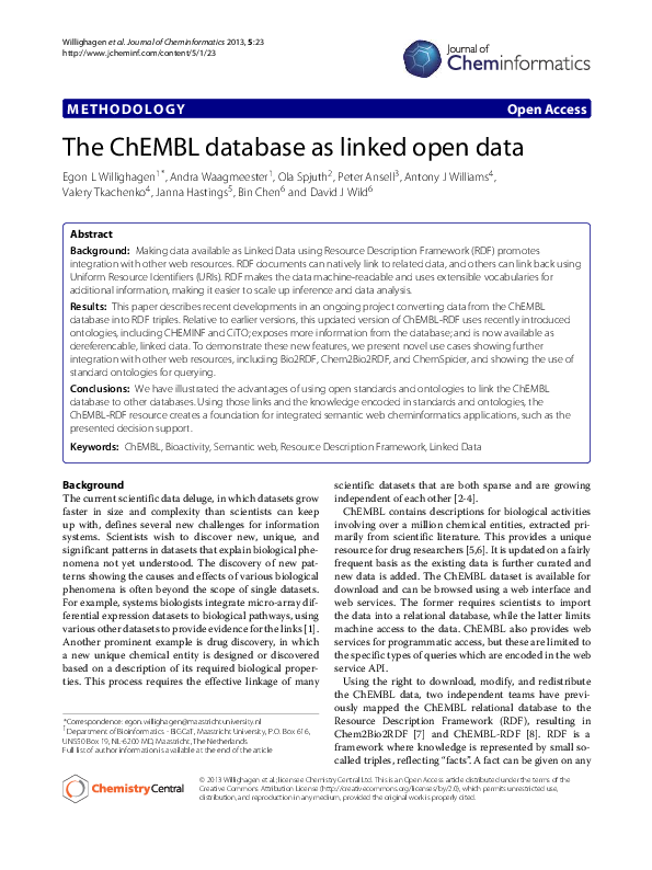 (PDF) The ChEMBL database as linked open data