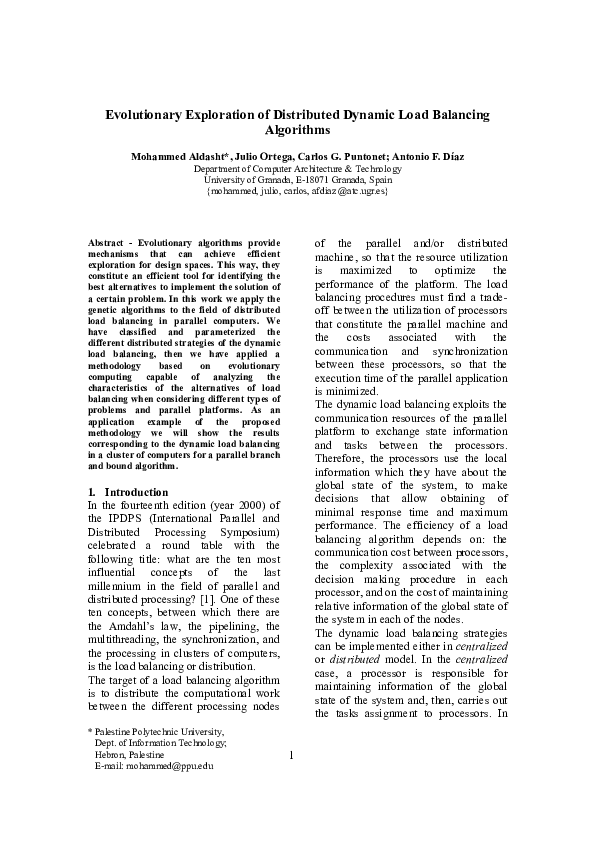 (PDF) Evolutionary Exploration of Distributed Dynamic Load Balancing Algorithms
