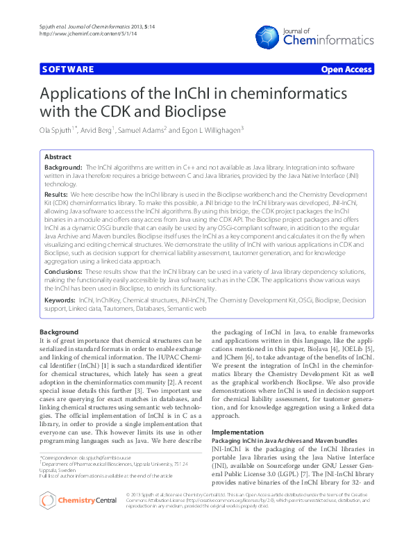 (PDF) Applications of the InChI in cheminformatics with the CDK and ...