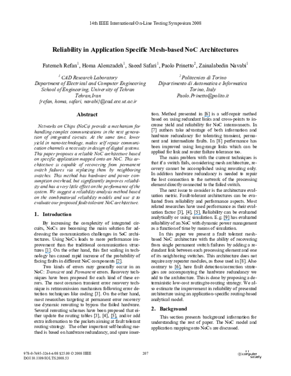 Pdf Reliability In Application Specific Mesh Based Noc Architectures