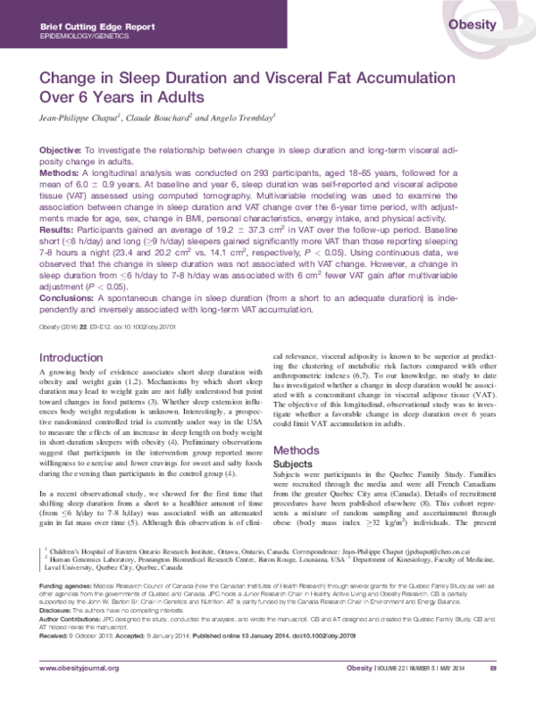 (PDF) Change in sleep duration and visceral fat accumulation over 6 ...