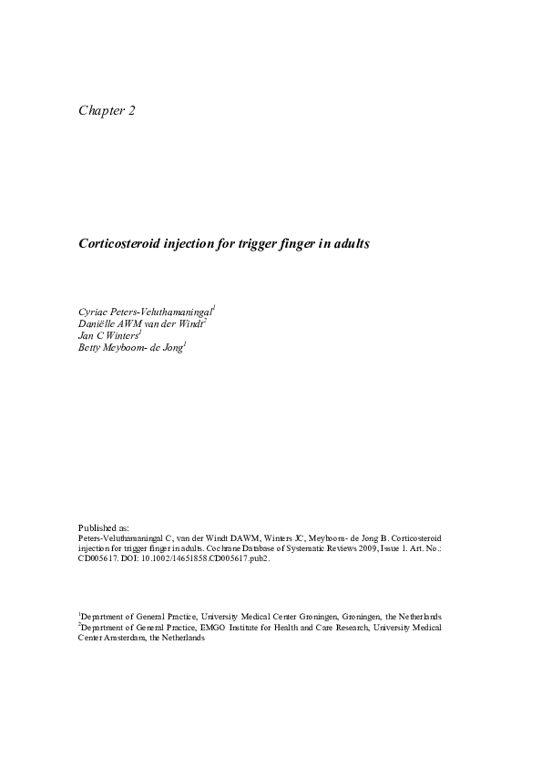 (PDF) Corticosteroid injection for trigger finger in adults