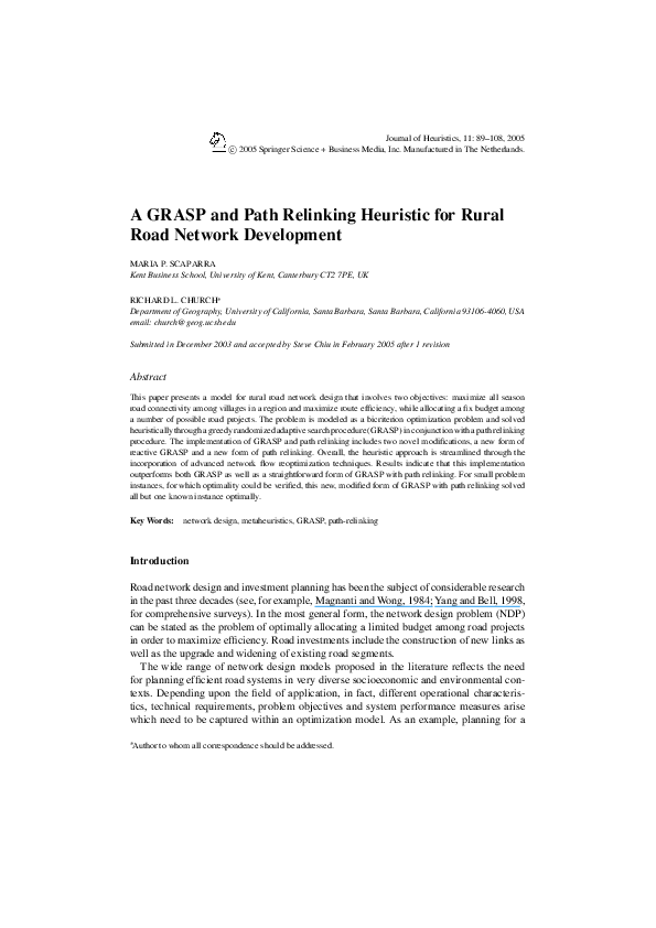 (PDF) A GRASP and Path Relinking Heuristic for Rural Road Network ...