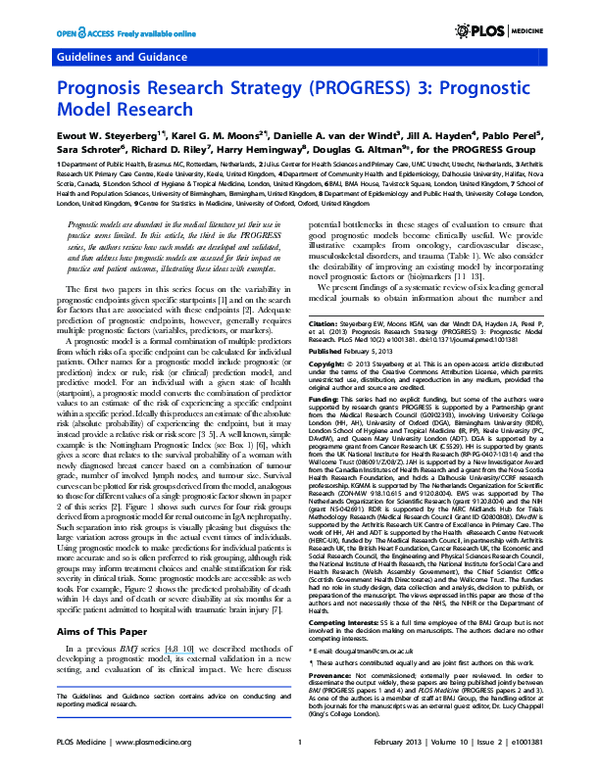 (PDF) Prognosis Research Strategy (PROGRESS) 3: Prognostic Model Research