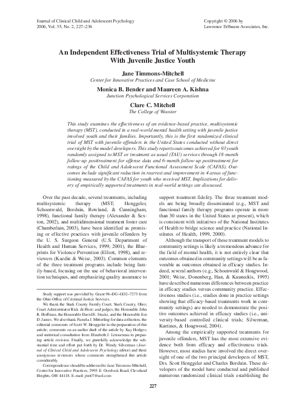 (PDF) An Independent Effectiveness Trial of Multisystemic Therapy With ...